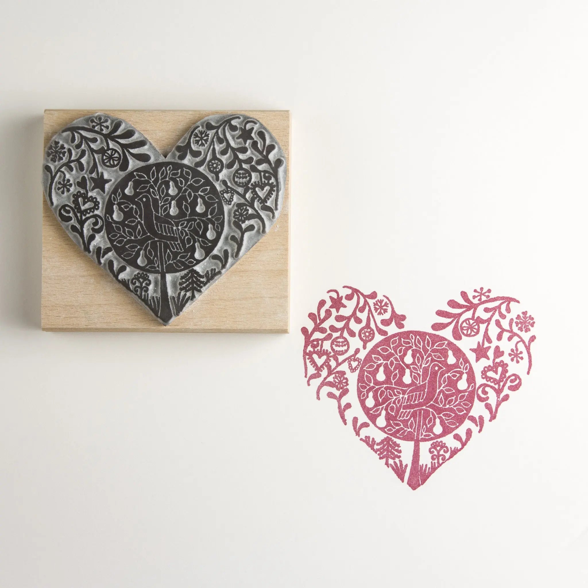 Partridge in a Pear Tree Heart Christmas Rubber Stamp – Noolibird
