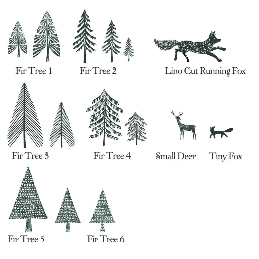 Fox and Fir Tree Rubber Stamps, Christmas Stamp for card making – Noolibird